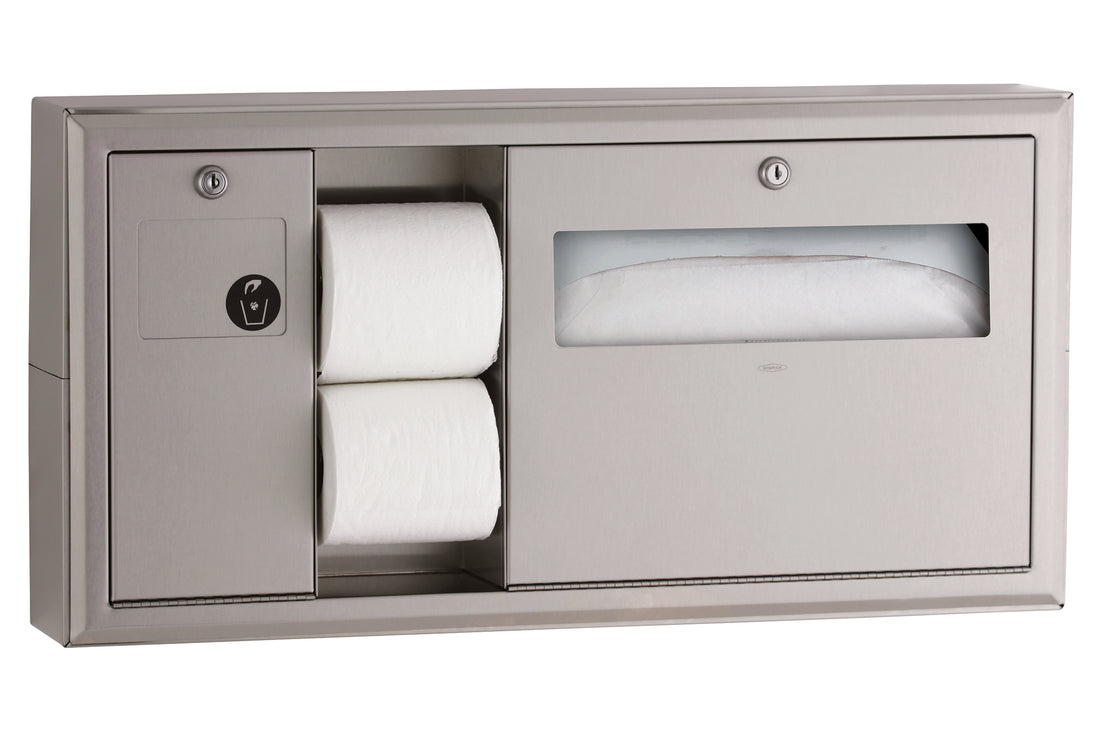 Surface-Mtd Toilet Tissue, Seat-Cover Dispenser and Waste Disposal, Left