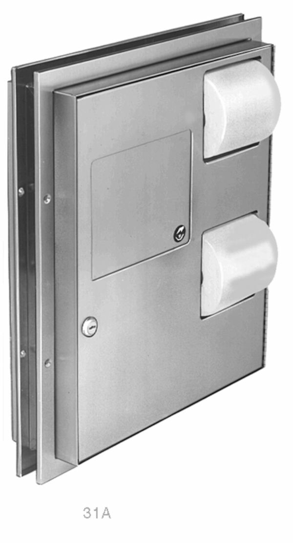 Partition Mtd., 2-Stall Toilet Tissue Dispenser, Napkin Disposal, In ...